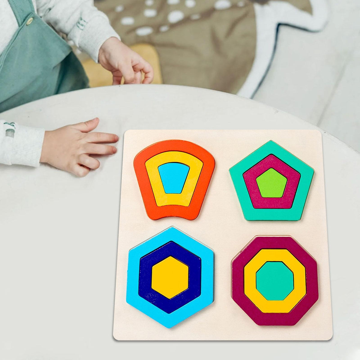 Wooden 3D Multicolour Geometric Inshape Sorting Board – MGT Toys