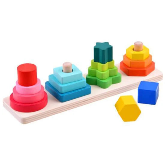 Wooden 4 Column Geometrical Shapes Sorter – MGT Toys