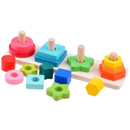 Wooden 4 Column Geometrical Shapes Sorter – MGT Toys