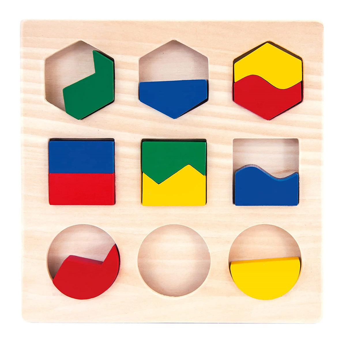 Wooden Multicolor Cut Geometric Shapes Sorting Board – MGT Toys
