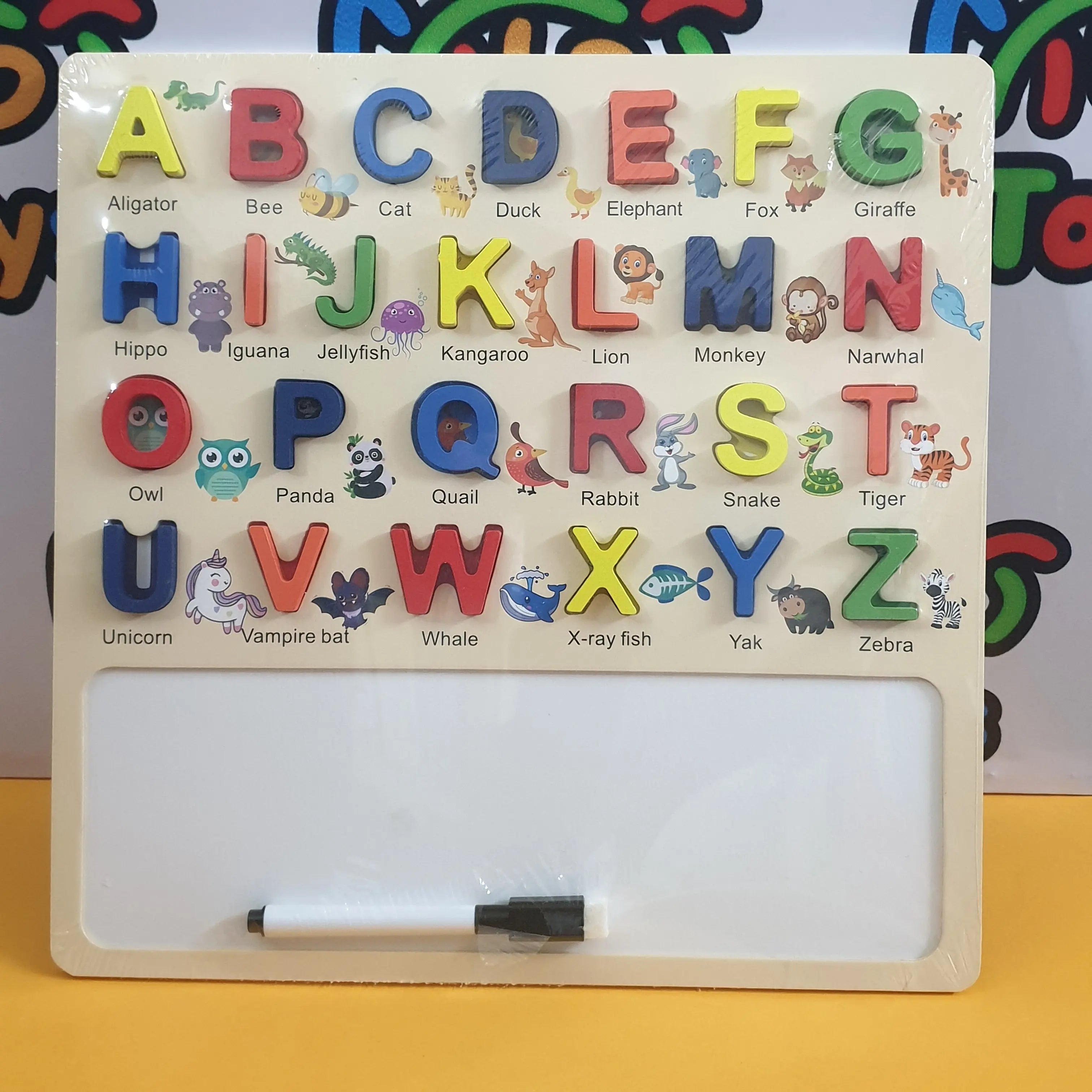 Wooden 3D Alphabets Sorting Board With Writing Board – MGT Toys