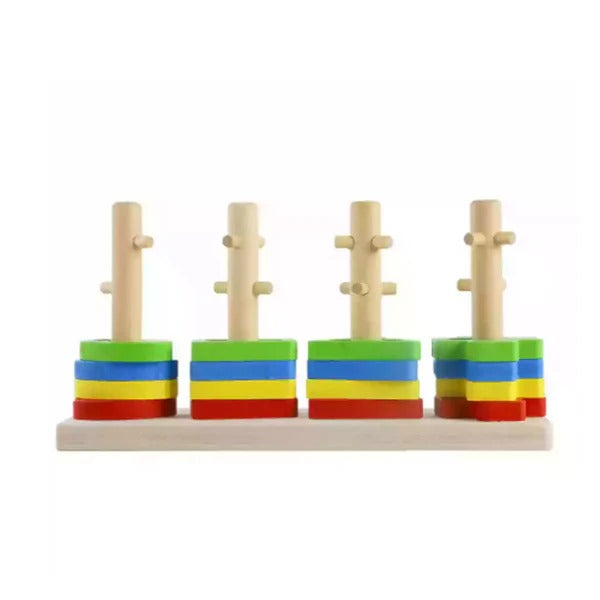 Wooden Four Set Of Geometric Shapes Sorting Columns – MGT Toys