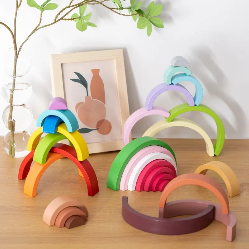 Wooden Montessori Arch Bridge Rainbow Building Blocks – MGT Toys