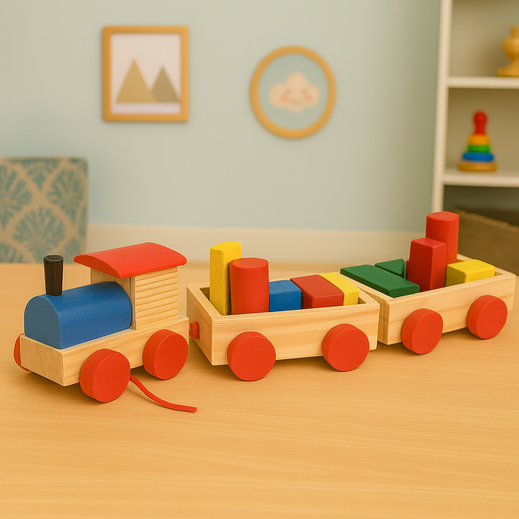 Wooden Multicolor Blocks Transporting Train – MGT Toys