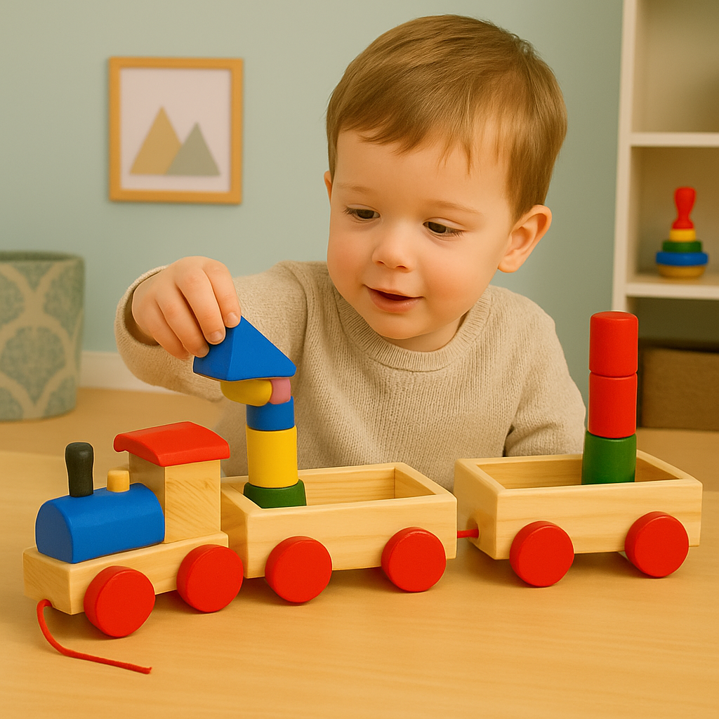 Wooden Multicolor Blocks Transporting Train – MGT Toys