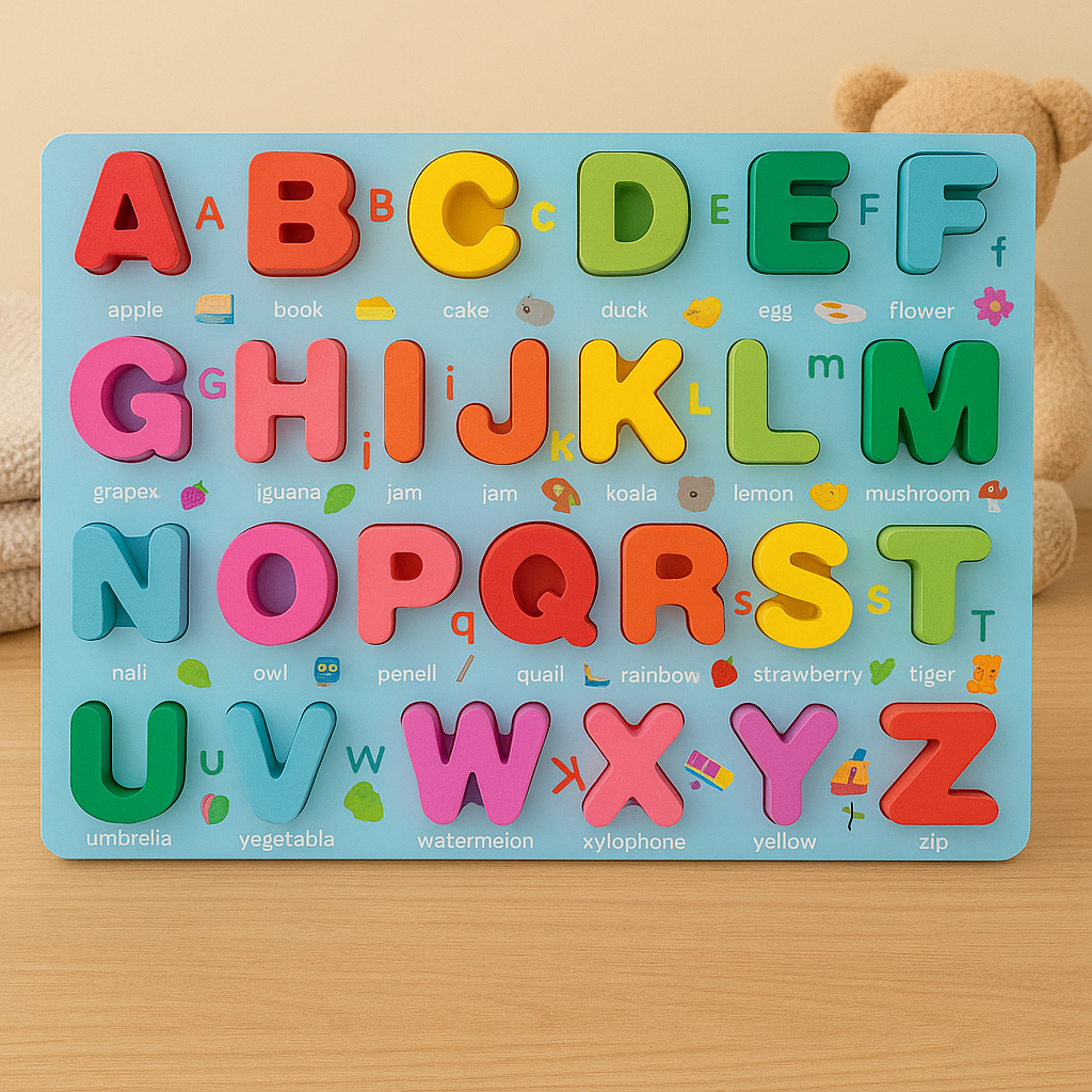 Wooden 3d Colorful Alphabets,Numbers & Shapes Sorting Boards – MGT Toys