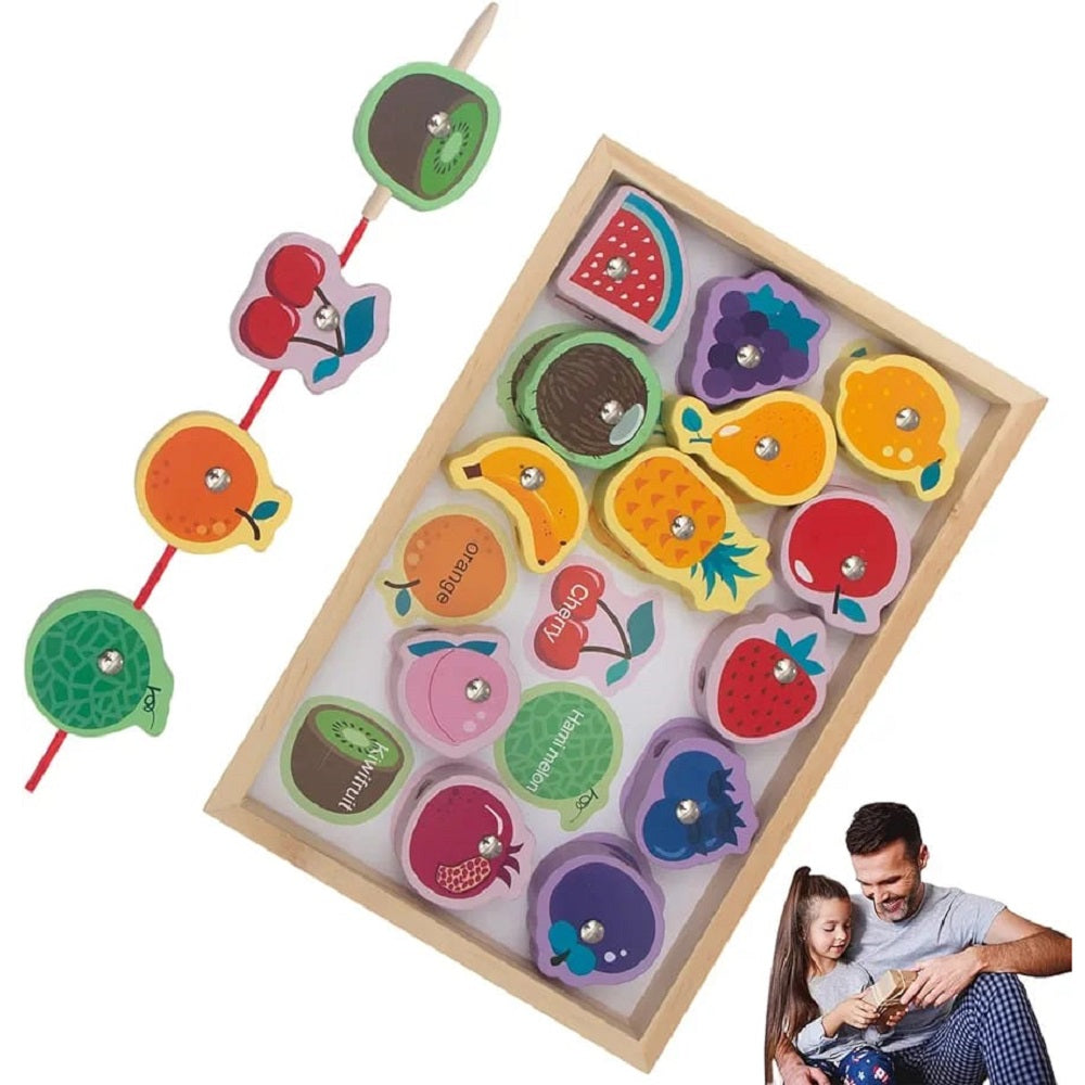 Wooden Fruits Magnetic Fishing & Threading Tray – MGT Toys