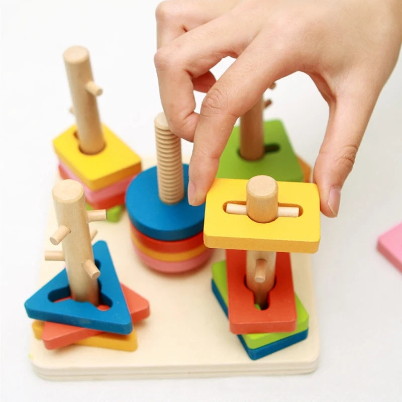 Wooden 5 Column Activity Geometric Shapes Sorter Set – MGT Toys