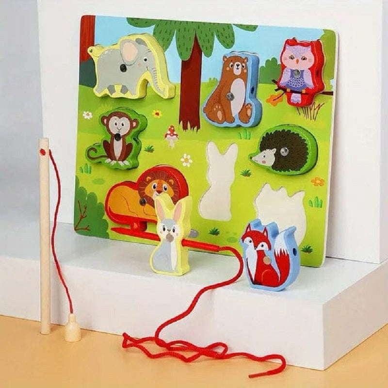 Wooden Wild Animals Fishing & Threading Sorting Board – MGT Toys