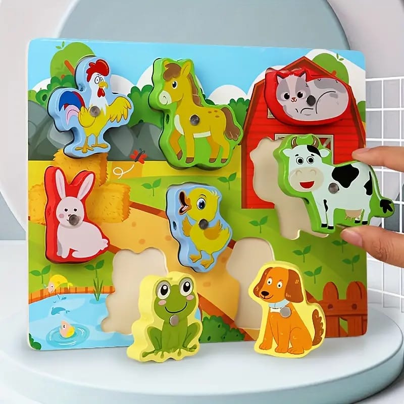 Wooden Farm Animals Fishing & Threading Sorting Board – MGT Toys