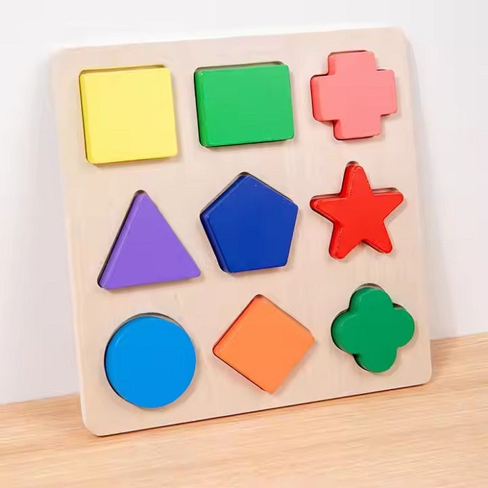 Wooden Multicolour Geometric Shapes Puzzle Sorting Board – MGT Toys