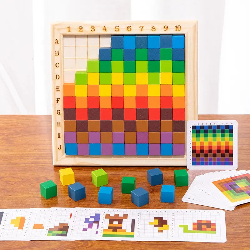 Wooden Multifunctional Building Blocks Puzzle Board With Flash Cards ...