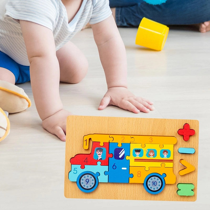 Wooden 3D Multicolor Jigsaw Puzzle Board With Numbers & Signs – MGT Toys