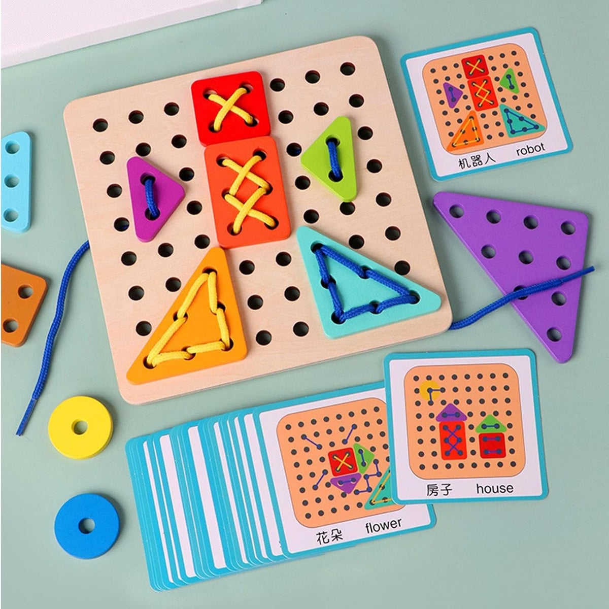 Wooden Rope Lacing Shape Matching Board – MGT Toys