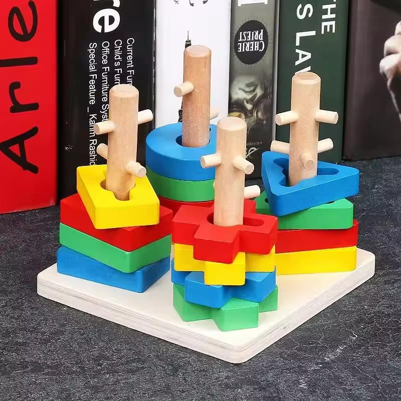 Wooden 4 Column Geometric Shapes Sorting Set – MGT Toys