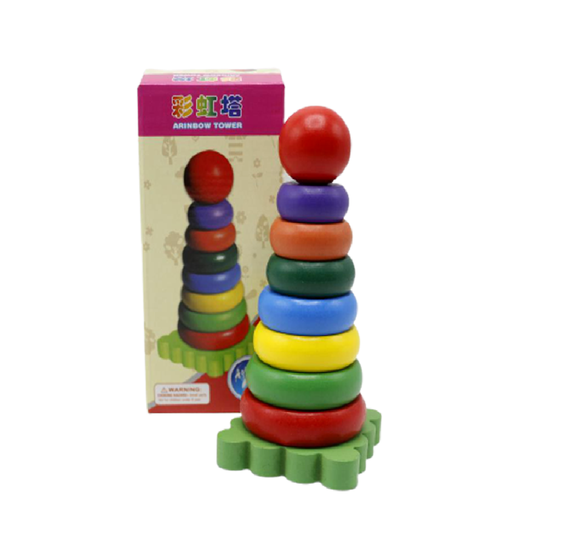 Wooden Rainbow Multicolor Big Ring Stacking Tower – MGT Toys