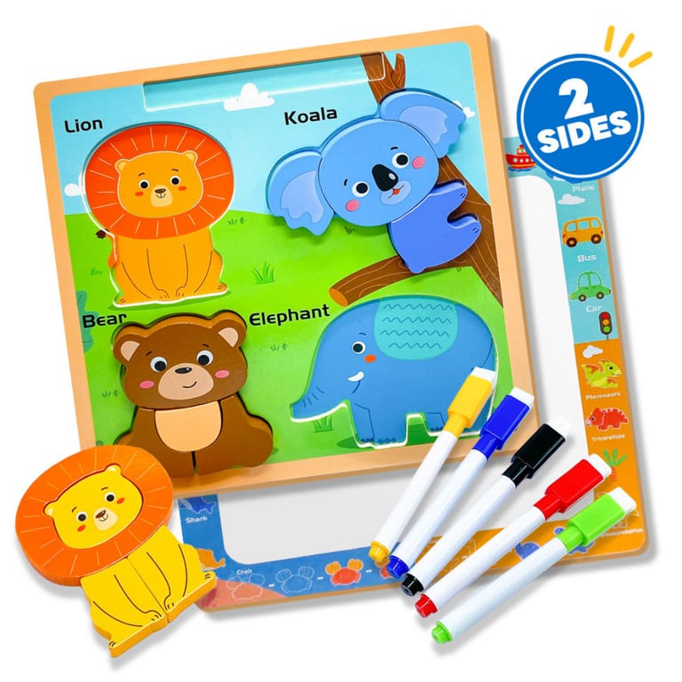 Wooden Wild Animal Sorting & Drawing Board – MGT Toys