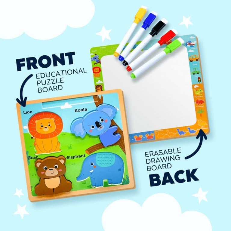 Wooden Wild Animal Sorting & Drawing Board – MGT Toys