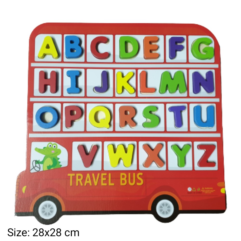 Wooden Bus Themed 3D Alphabet & Numbers Sorting Board – MGT Toys