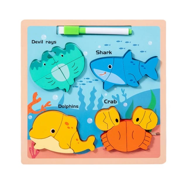 Wooden Sea Animals Sorting & Drawing Board – MGT Toys
