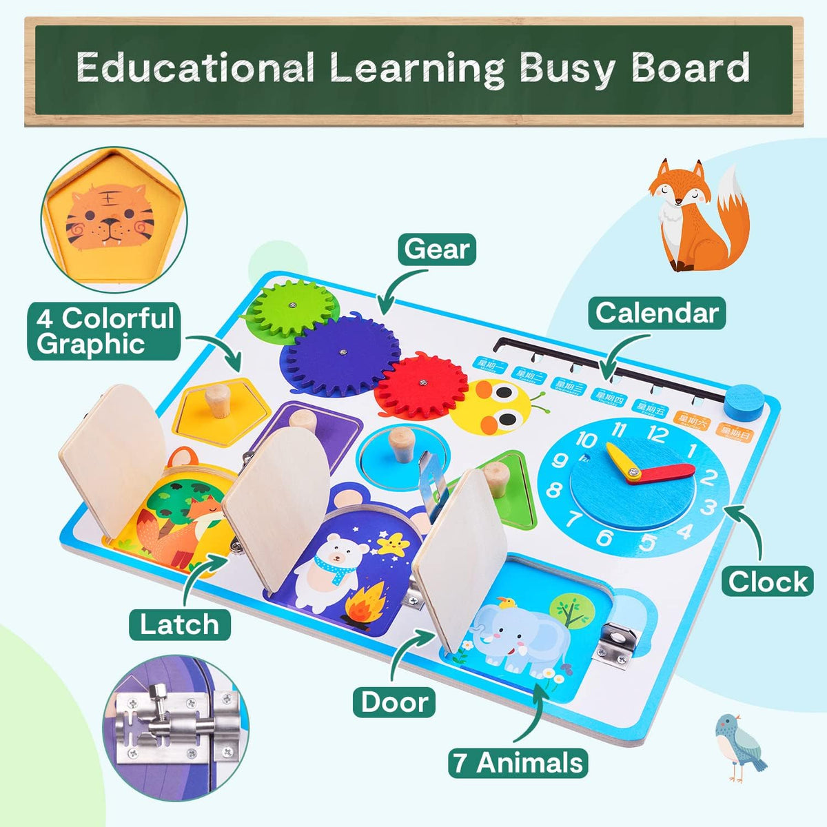 Wooden Multiple Activity Interactive Busy Board – MGT Toys
