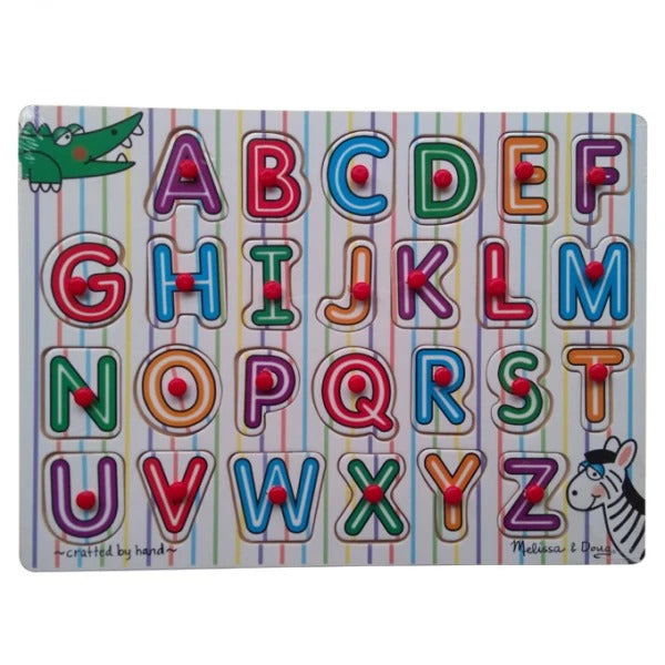 Wooden Colorful Capital Alphabet Peg Puzzle Pin Board – MGT Toys