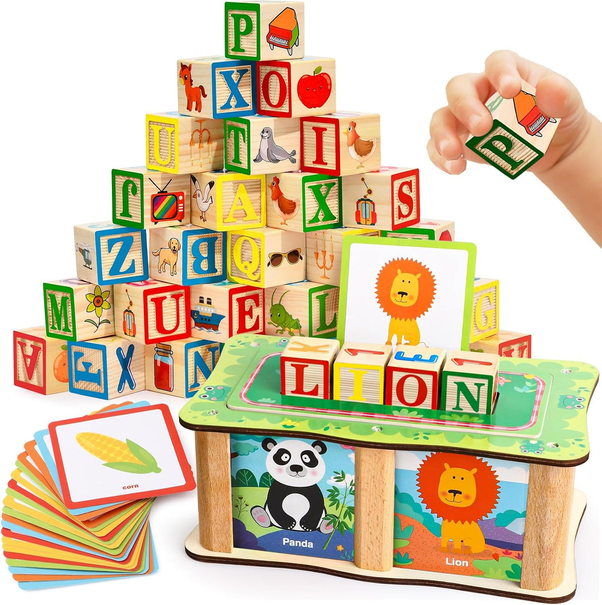 Wooden Spelling Learning & Matching Blocks Game – MGT Toys