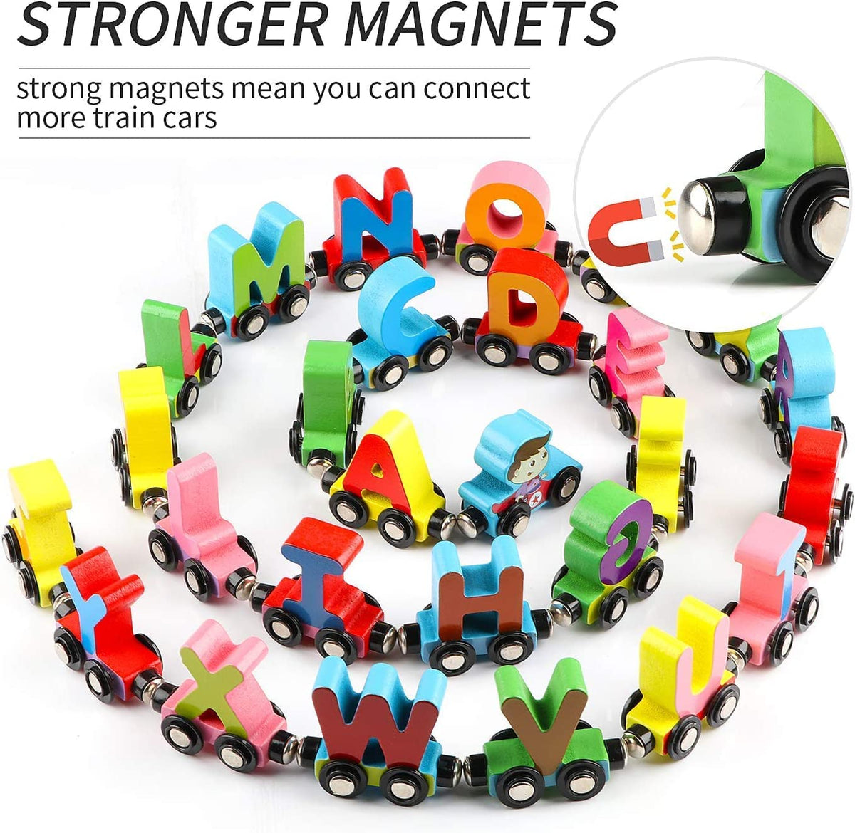 Wooden Multicolor Magnetic Alphabet Train – MGT Toys