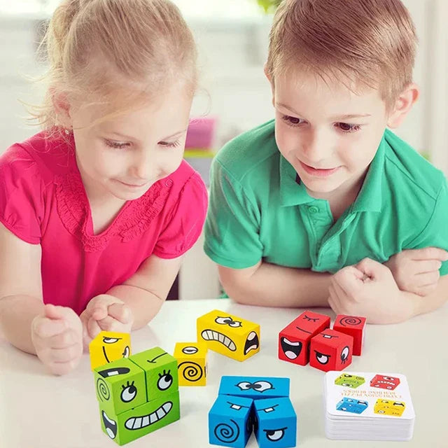 Wooden Face Changing Building Cube Blocks Game – MGT Toys