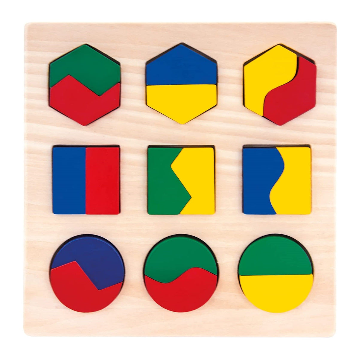 Wooden Multicolor Cut Geometric Shapes Sorting Board – MGT Toys