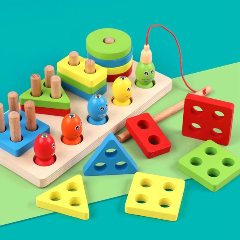Wooden 2in1 Educational Fishing & Stacking Shapes Sorter Game – MGT Toys