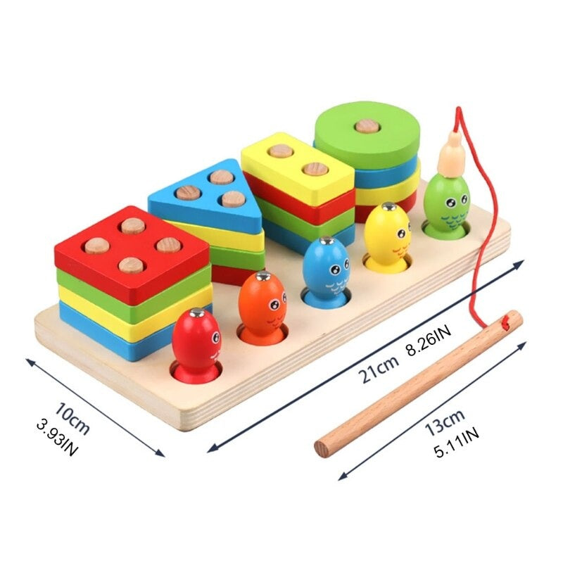 Wooden 2in1 Educational Fishing & Stacking Shapes Sorter Game – MGT Toys