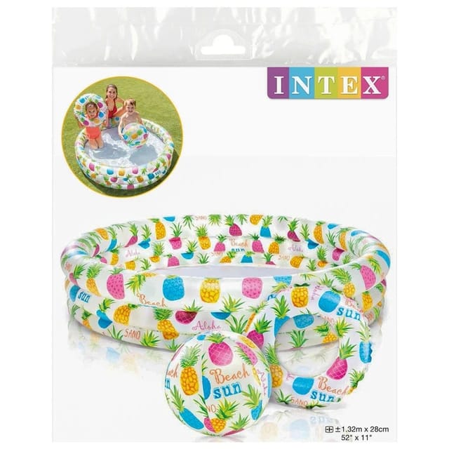 Intex Inflatable Kids Pineapple Swimming Pool With Ball & Tube-52 inch ...